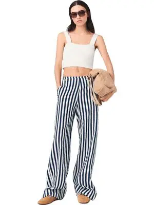 Maje Linen Blend Sailor Trousers - White/blue