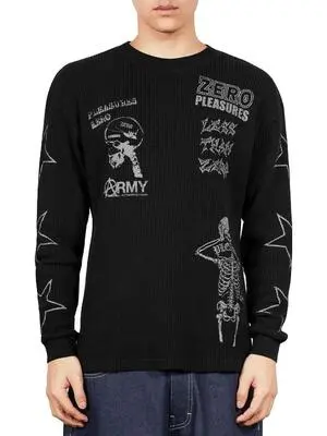 PLEASURES X Zero Skateboards Misled Thermal Graphic Long Sleeve T-shirt - Black