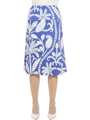 24SEVEN COMFORT APPAREL Paisley Print A-line Knee Length Skirt - Blue Multi