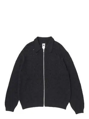 VOWELS Eyelet Knitted Zip-up - Black