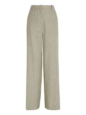 Maje Linen-cotton Blend Pinstriped Trousers - Brown