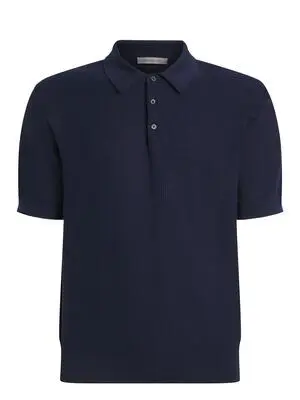 Corneliani Pima Cotton Basketweave Polo Shirt - Navy