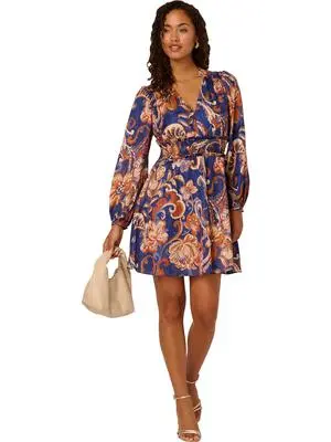 Adrianna Papell Paisley Stripe Short Dress - Blue Multi