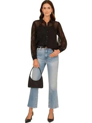 Adrianna Papell Floral Eyelet Lace Blouse - Black