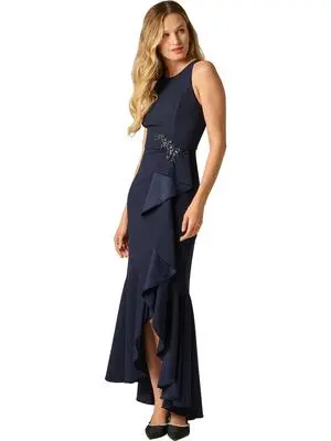 Adrianna Papell Beaded Applique Halter Gown - Midnight