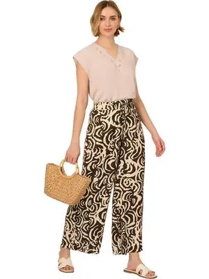 Adrianna Papell Sleeveless Embroidered V-neck Top - Pebble