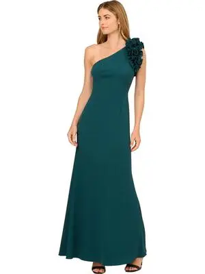 Adrianna Papell One-shoulder Ruffle Mermaid Gown - Hunter