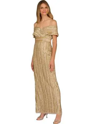 Aidan Mattox Off-the-shoulder Sequin Beaded Gown - Gold