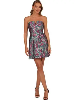 Adrianna Papell Strapless Metallic Floral Jacquard Mini Dress - Pink/blue Multi
