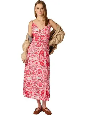 Adrianna Papell Crochet Trim Ikat Print Midi Sundress - Red/blue