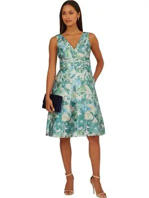 Adrianna Papell Floral Jacquard Midi Dress - Blue Multi