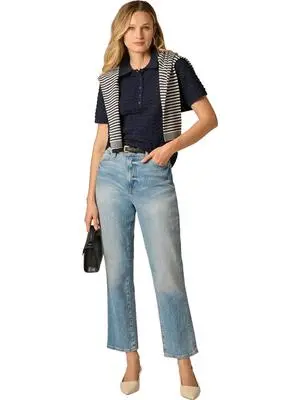 Adrianna Papell Short Sleeve Pointelle Polo Top - Blue Moon