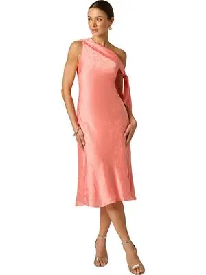 Adrianna Papell Draped Shoulder Butterfly Jacquard Midi Dress - Coastal Sun