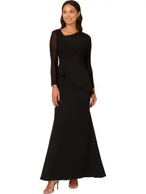 ADRIANNA PAPELL Knit Crepe Combo Mesh Gown