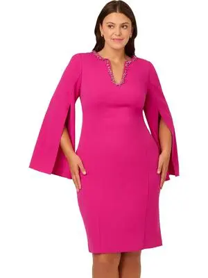 Adrianna Papell Knit Crepe Jewel Short Dress - Berry Rose