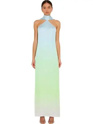 Amanda Uprichard Ashton Halter Neck Ombre Maxi Dress - Blue Combo