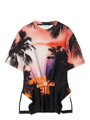 Rabanne Printed Gathered Jersey T-shirt With Bow Detail - Multi