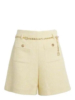 Maje Tweed Belt-detail Shorts - Yellow