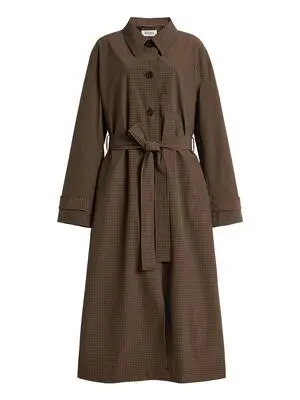 RÓHE Technical Check Belted Coat - Brown
