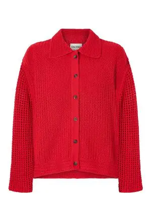 Escvdo Open-knit Cotton Cardigan - Red