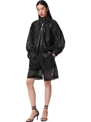 ALLSAINTS Dual Relaxed Fit Leather Bomber Jacket - Black