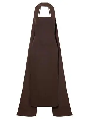 Solace London Martine Scarf-Detailed Crepe Midi Dress Brown
