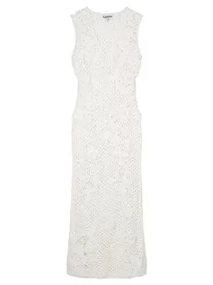 GANNI Crocheted Organic Cotton Maxi Dress - White