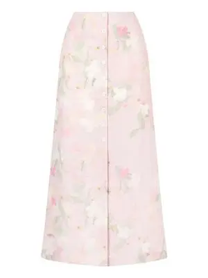 Bernadette Carmen Floral-printed Linen Midi Skirt - Pink