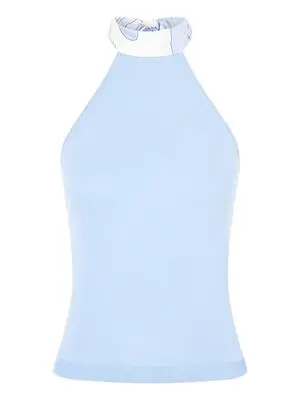 Emilio Pucci Printed Silk-trimmed Cotton Halterneck Top - Blue