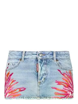 Dsquared2 Embroidered Denim Mini Skirt - Blue