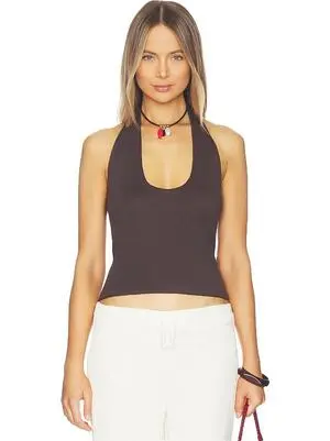 VIR VITA Pointelle Halter Top Brown