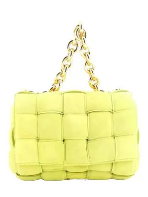 Bottega Veneta Cassette Chain Padded Maxi Intrecciato Suede Crossbody Bag Green