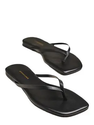 Anthropologie By Anthropologie Square-Toe Leather Flip-Flops Black