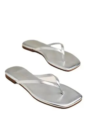 Anthropologie Square-toe Leather Flip-flops - Silver