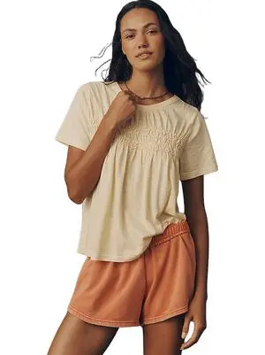 PILCRO Short-sleeve Smocked T-shirt - Pastel Yellow