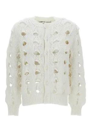 Comme Des Garçons Short Openwork Cardigan White