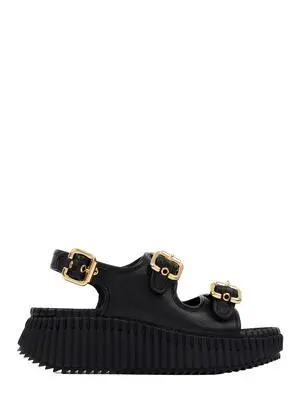 Chloé Nama Wedge Sandals - Black