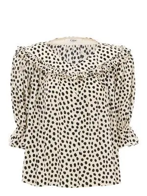 Chloé Puff-sleeve Ruffle Top - Beige - Black