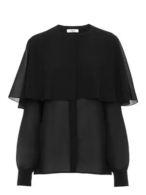 Chloé Cape Blouse In Georgette - Black