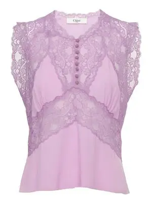 Chloé Crêpe De Chine Top With Lace - Creamy Lilac