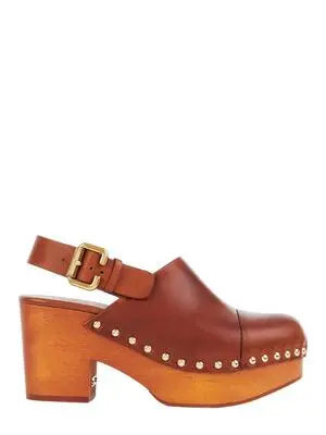 Chloé Jeannette Wedge Clogs - Ginger Brown