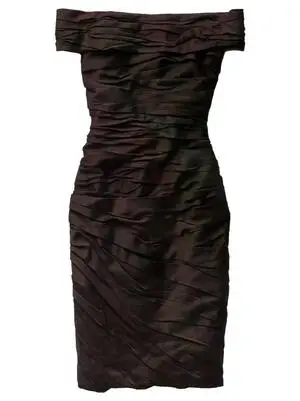 Versace Off-shoulder Draped Envers-satin Midi Dress - Brown