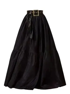 GIADA CURTI Tiered Maxi Skirt With Belt - Black