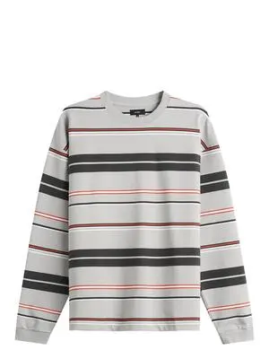 BEAMS Multi Stripe Long Sleeve T-shirt - Light Grey