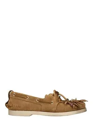 GOLDEN GOOSE Suede Boat Shoes With Fringe - Camel