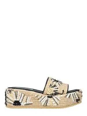 Steve Madden Decor Embroidered Raffia Mules - Black/comb