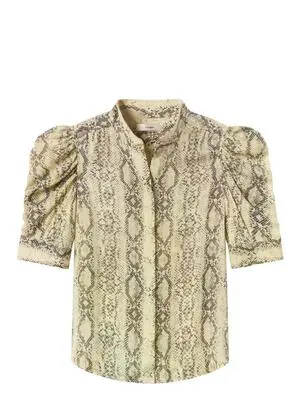 FRAME Snakeskin-print Puff-sleeve Shirt - Neutrals