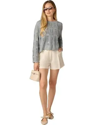 Adrianna Papell Long Sleeve Crochet Sweater - Soft Cloud