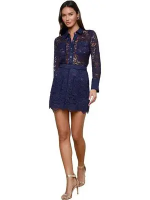 L'Agence Lace A-line Mini Skirt - Midnight