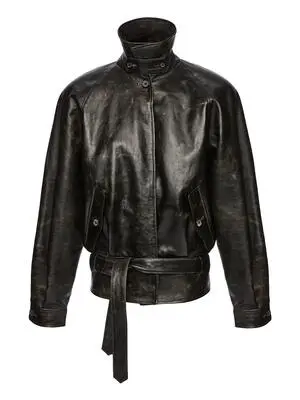 Magda Butrym Belted Leather Jacket - Black